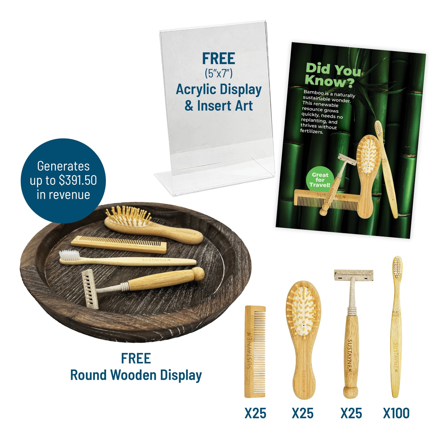 Sustayne Bamboo Travel Amenity Retailer Success Kit – Universal Companies